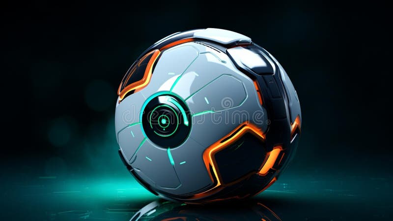 Futuristic Soccer Ball Sitting Atop a Dark Surface, Illuminated by a ...