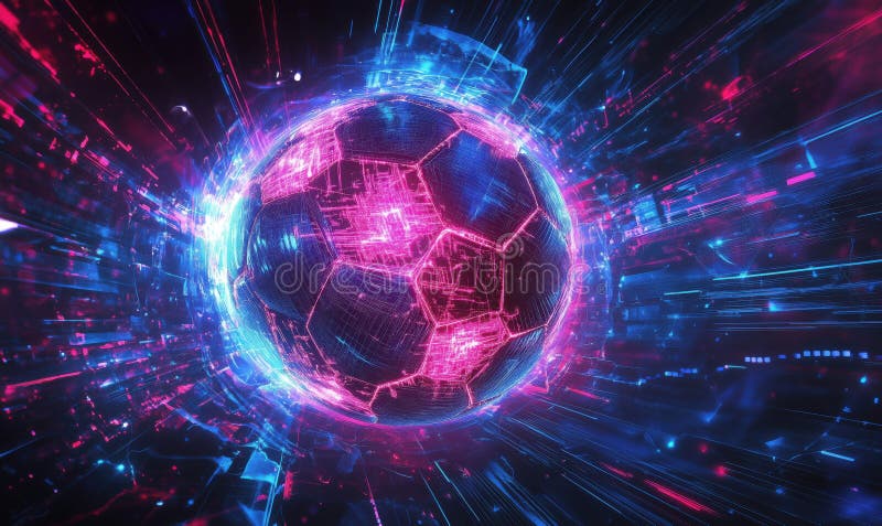 Futuristic Soccer Ball Vibrant Neon Colors Dynamic Light Effects Stock ...