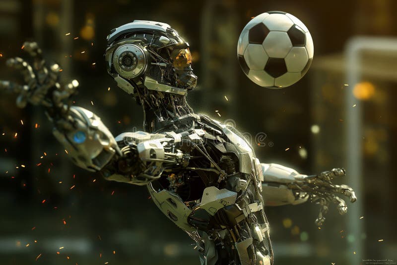 Futuristic Soccer Robot Mid-Action Stock Photo - Image of humanoid ...