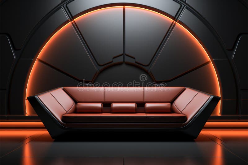 Futuristic Sofa and High Tech Wall Create a Modern Composition Stock ...