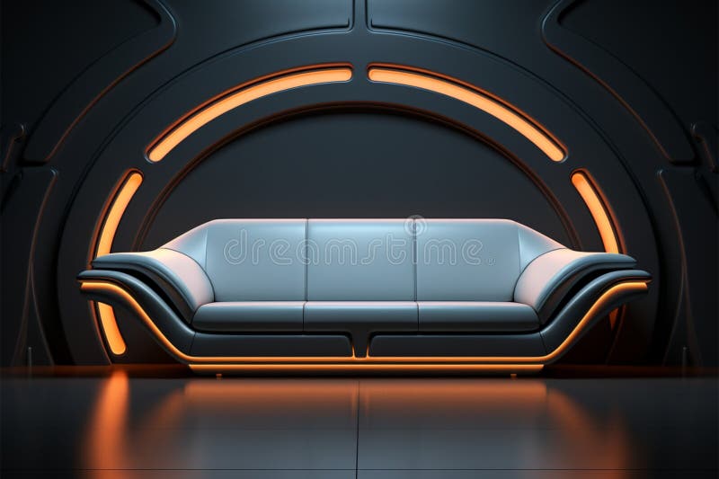 Futuristic Sofa and High Tech Wall Create a Modern Composition Stock ...