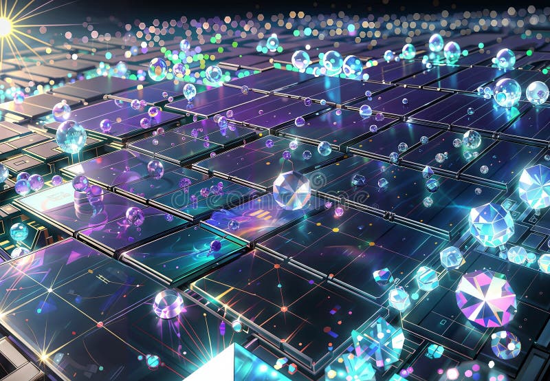 Solar Cell with Abstract Lights, 3d Rendering, Computer Digital Image ...