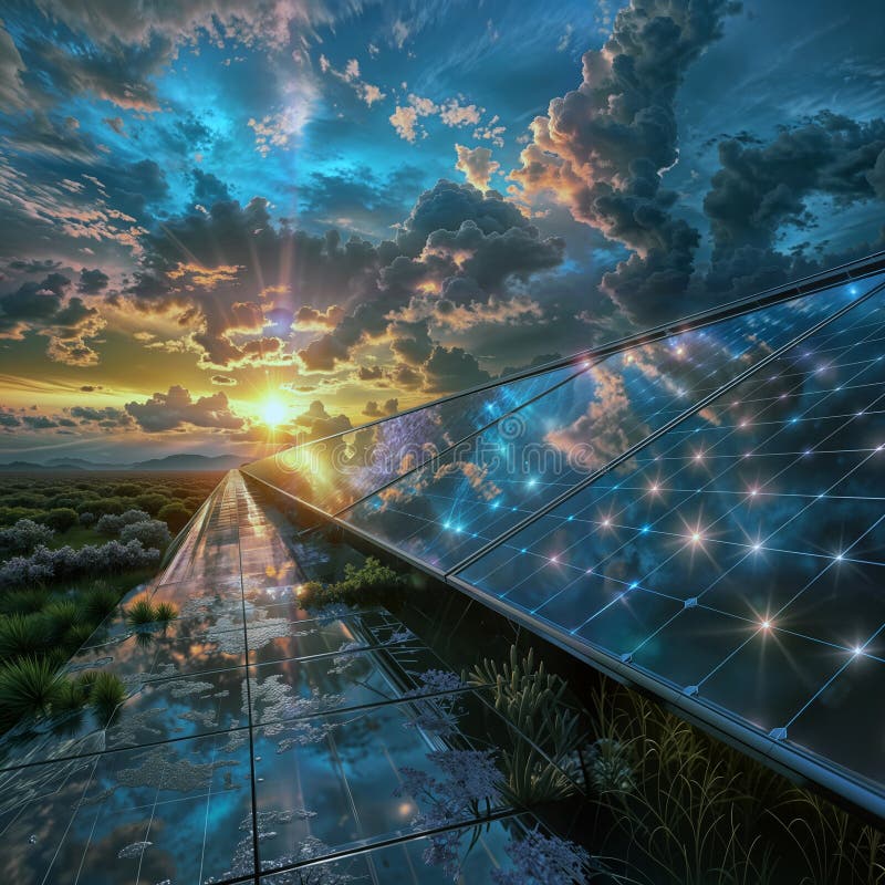 Futuristic Solar: Sunset Over Advanced Solar Panels, Generative Ai ...