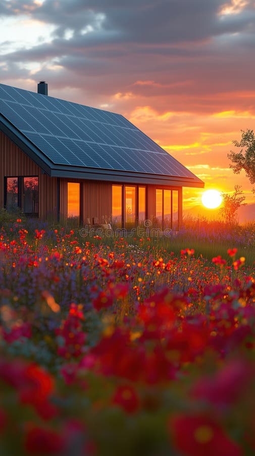 Futuristic Solar Farm with Dynamic Panels during Sunset Showcases ...