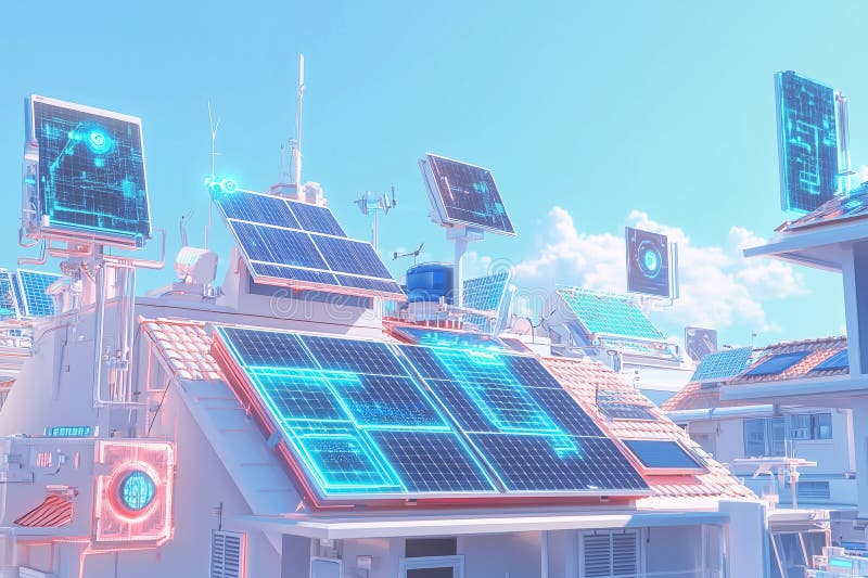 Futuristic Solar Panel Featuring Glowing Blue Lights Symbolizing ...