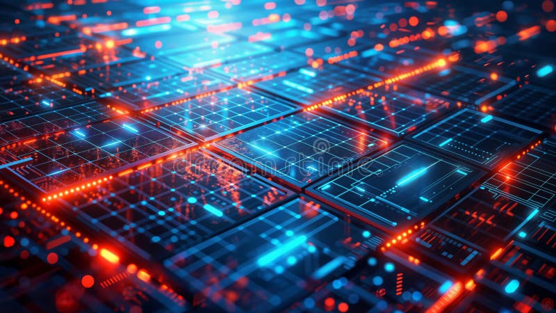 Glowing Solar Panel: Blue and Red Lights Highlight Advanced Technology ...