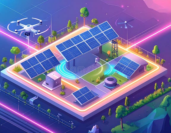 Futuristic Solar Power Station with Drone and Smart Grid Technology ...