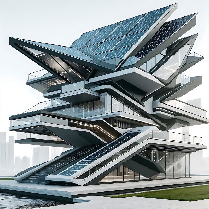 Futuristic Solar-Powered Building Design with Modern Architecture Stock ...