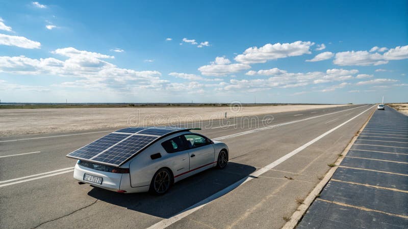 Futuristic Solar-Powered Car Parked on Roadside Featuring Integrated ...
