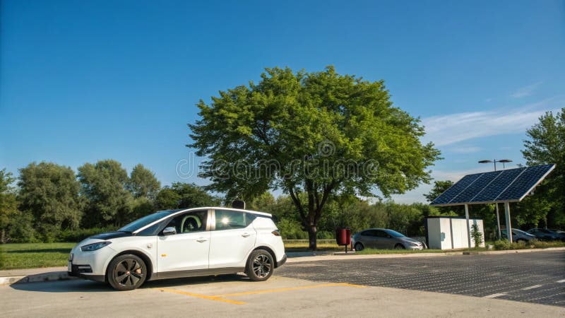 Futuristic Solar-Powered Car Parked on Roadside Featuring Integrated ...