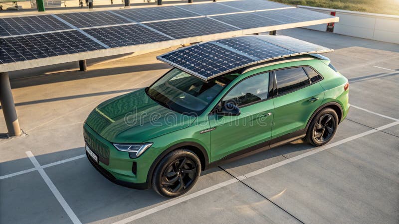 Futuristic Solar-Powered Car Parked on Roadside Featuring Integrated ...