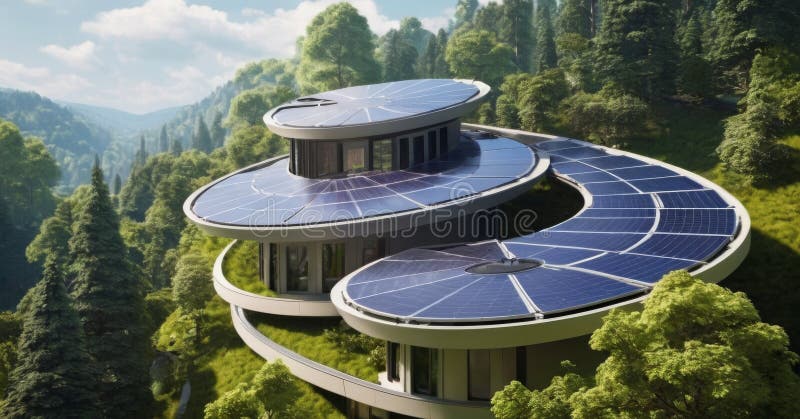 Futuristic Solar-Powered Forest House Stock Photo - Image of generated ...
