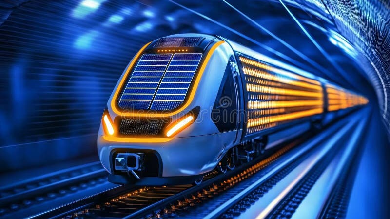 Futuristic Solar Powered Train Speeds through Glowing Tunnel ...