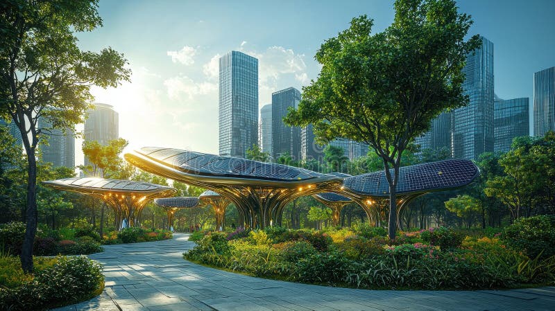 Futuristic Solar Structures Modern Green Park Stock Photos - Free ...