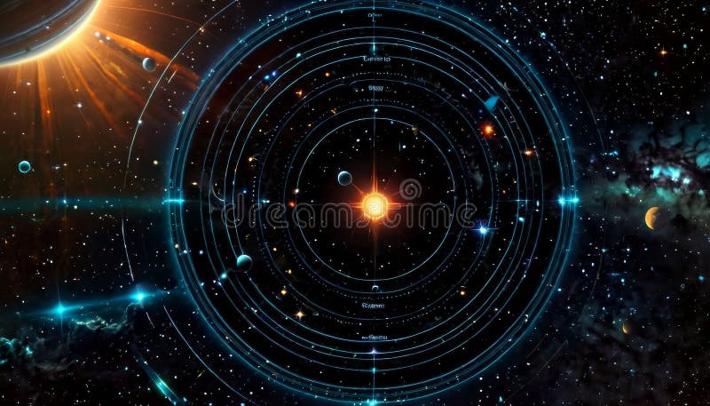 Futuristic Solar System Illustration with Concentric Orbits Stock Image ...