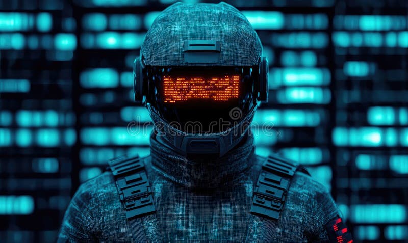 Futuristic Soldier in Advanced Armor Against a Digital Backdrop ...