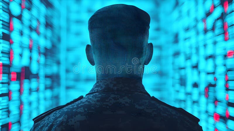 Futuristic Soldier in Digital Environment Stock Illustration ...