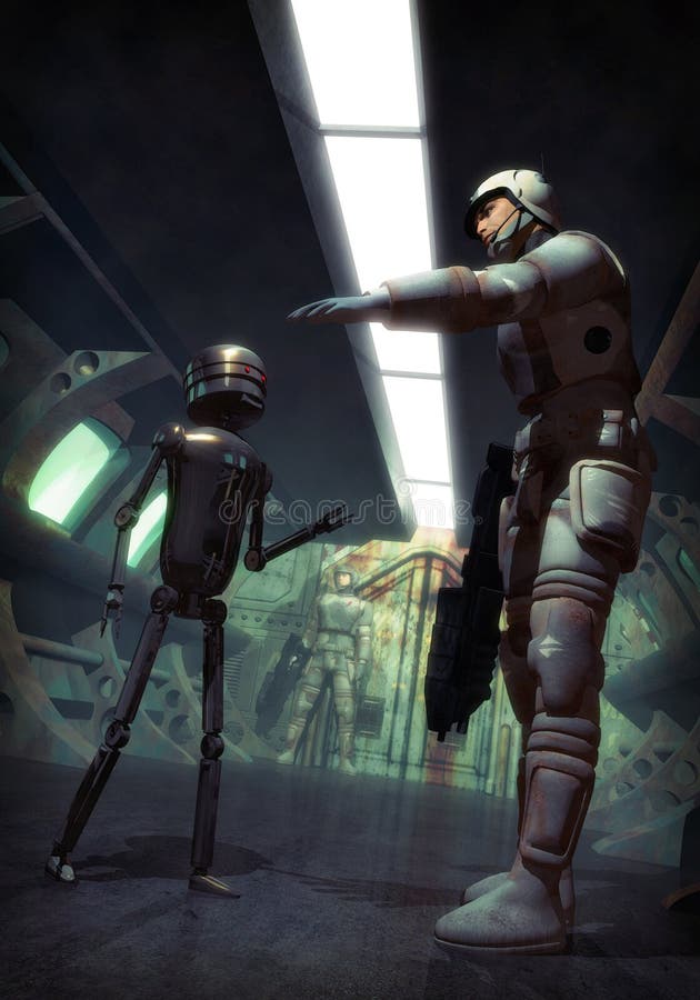 Futuristic Soldier and Droid Stock Illustration - Illustration of ...