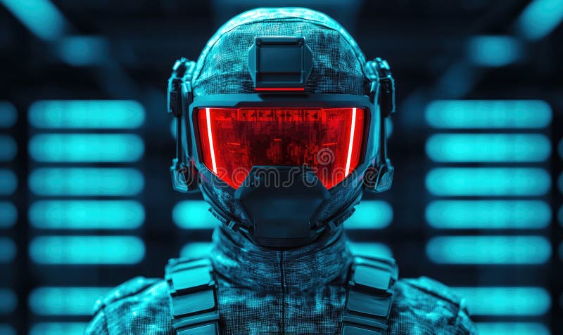 Futuristic Soldier in a High-tech Helmet with Glowing Visor, Set ...