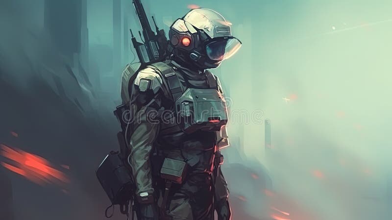 A Futuristic Soldier with a Jetpack Stock Illustration - Illustration ...
