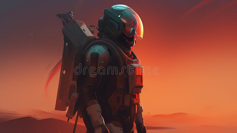 A Futuristic Soldier with a Jetpack Stock Illustration - Illustration ...