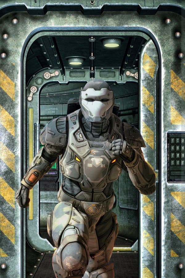 Futuristic Soldier and Space Warp Stock Illustration - Illustration of ...