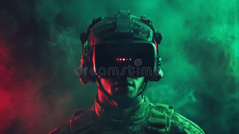 Futuristic Soldier Using Virtual Reality Headset in Military Training ...
