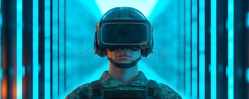 Futuristic Soldier in Virtual Reality Environment Stock Illustration ...