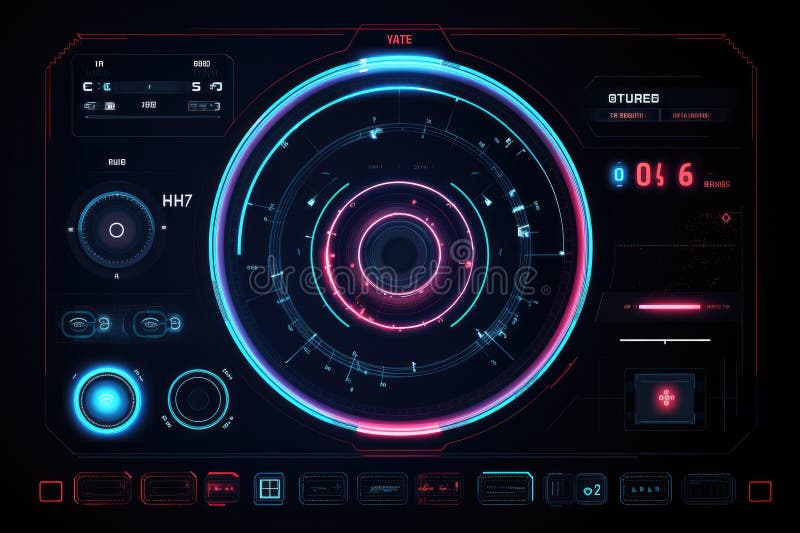 Futuristic Sound Board with Neon Lights, High-Tech Audio Control, HUD ...