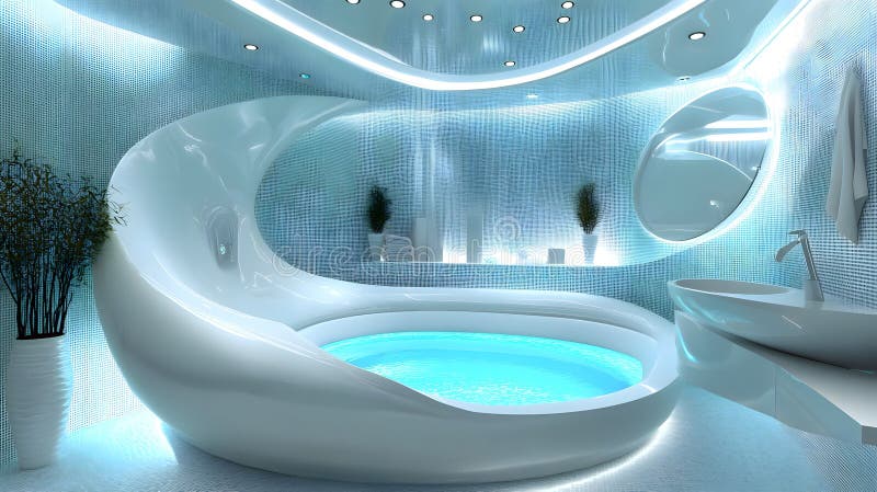Futuristic Spa Bathroom with Luxurious Curved Whirlpool and Modern ...