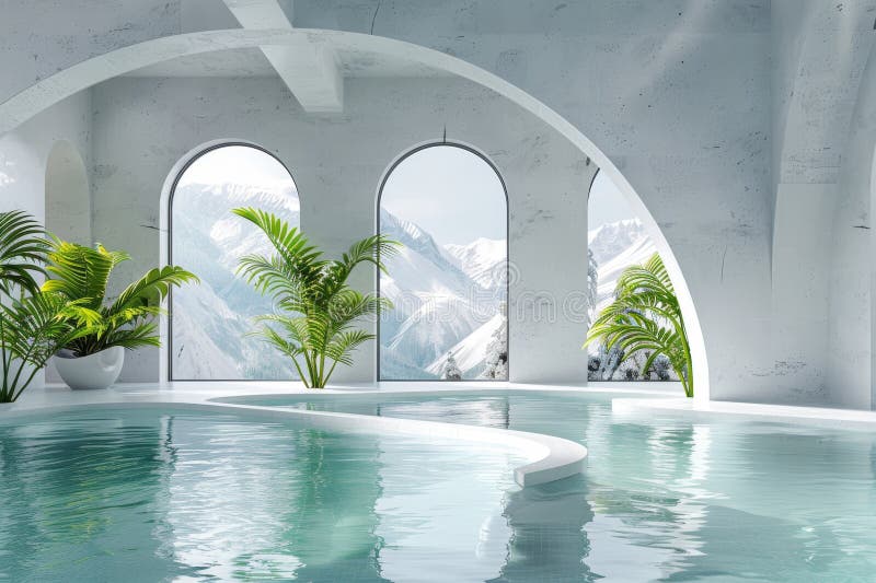 Futuristic Spa with Indoor Pool and Panoramic Mountain View through ...
