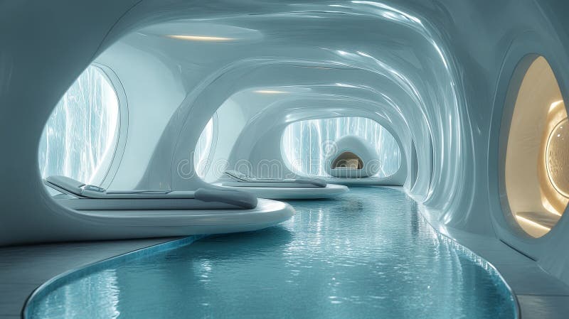 Futuristic Spa with Moving Pod Platform . Stock Image - Image of ...