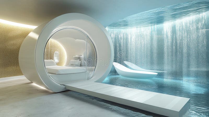 Futuristic Spa with Moving Pod Platform . Stock Image - Image of bath ...