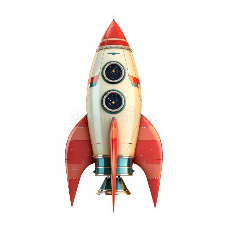 Futuristic Space Age Rocket Stands Alone on a White Background, an ...