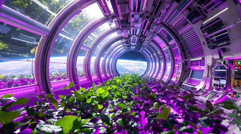 Futuristic Space Agriculture: Hydroponic Plants in a Sci-fi Spacecraft Environment Stock Image ...