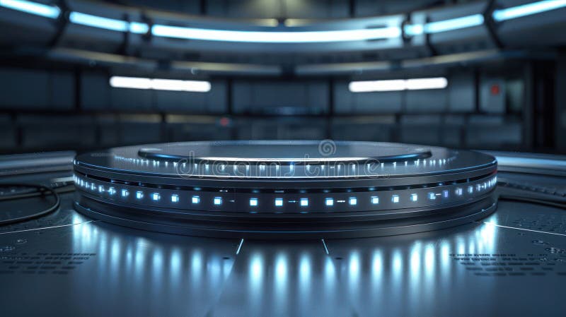 A Futuristic Space Arena with a Large, Glowing, Circular Platform Stock ...