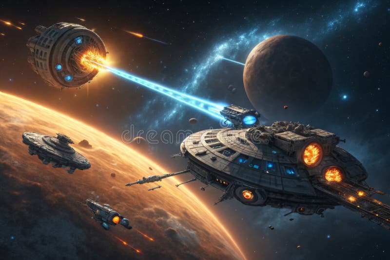 A Futuristic Space Battle Unfolds between Advanced Starships and a ...
