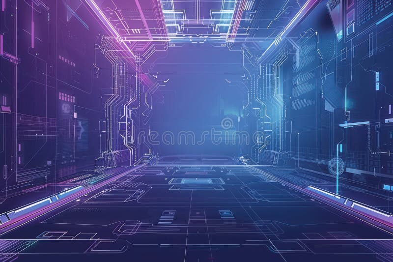 A Futuristic Space with a Blue Background and Neon Lights Stock ...