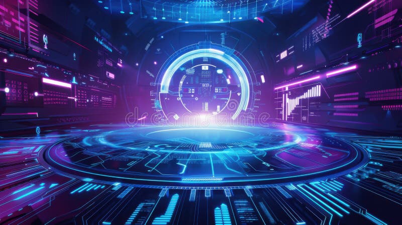 A Futuristic Space with a Blue and Purple Background Stock Illustration ...