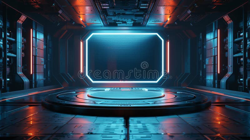 A Futuristic Space with a Blue Screen in the Center Stock Photo - Image ...