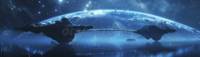 Futuristic Space Bridge Under Starry Sky Stock Illustration ...