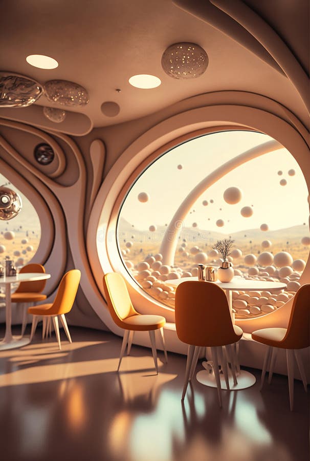 Futuristic Space Cafe Design with Rounded Lines Stock Illustration ...