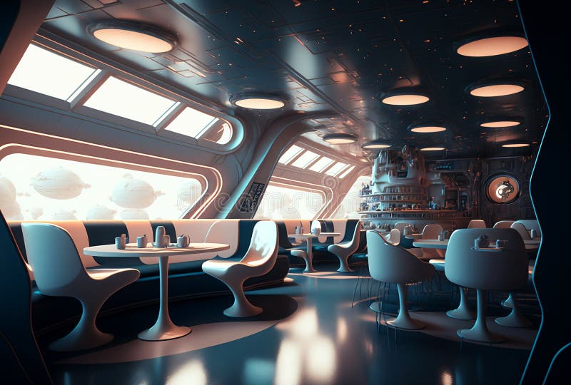 Futuristic Space Cafe Design with Rounded Lines Stock Illustration ...