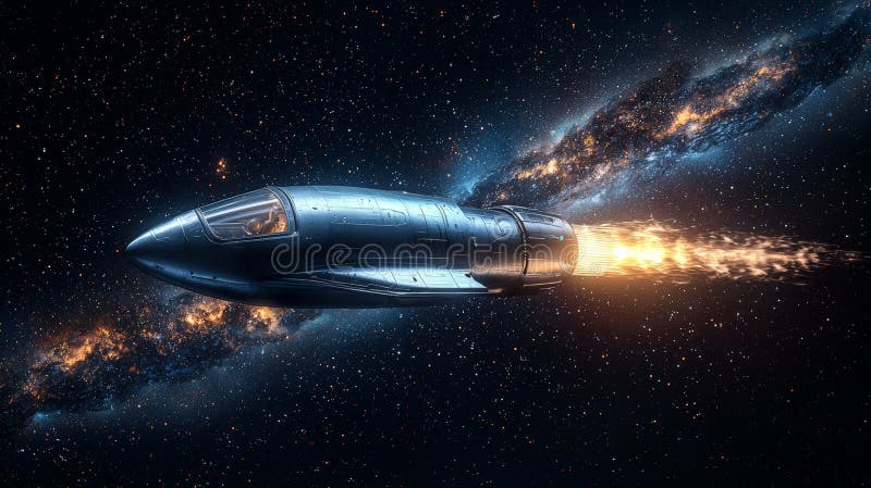 Futuristic Space Capsule Flying through Deep Space with Galaxy Backdrop ...