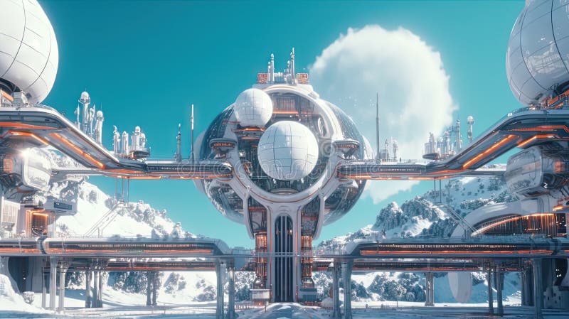 Futuristic Space City with Elevated Walkways, Sci-fi Architecture and ...