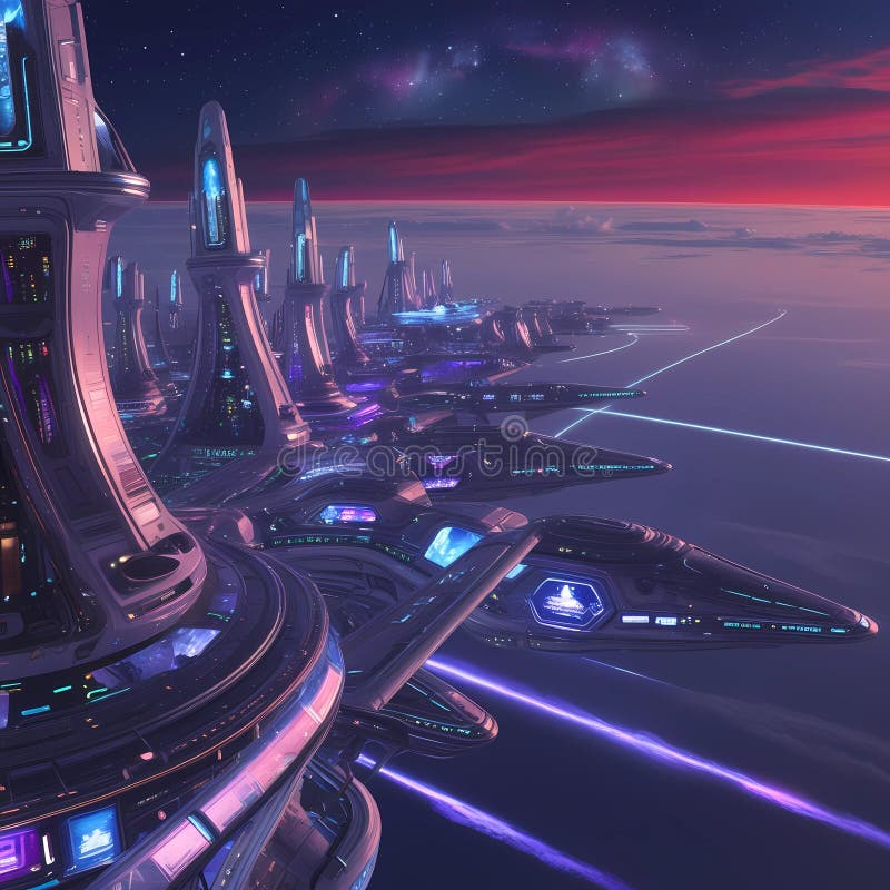Futuristic Space City Floating in Orbit Stock Illustration ...