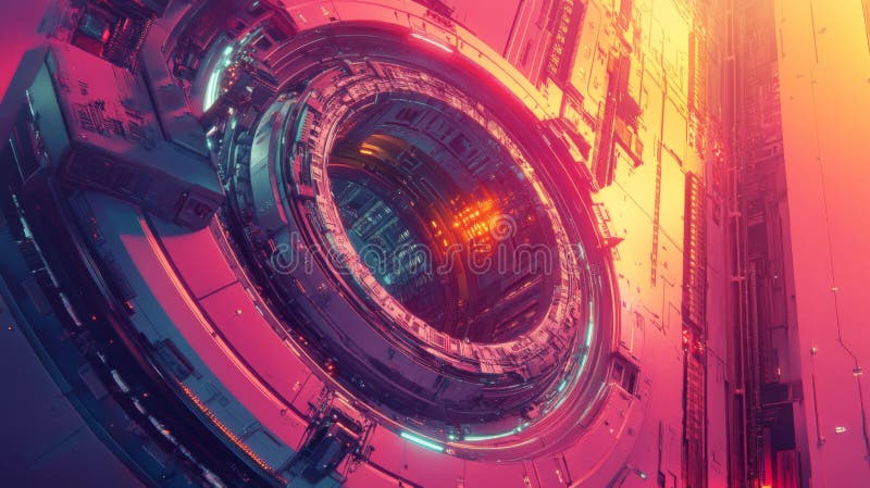 Futuristic Space City Structure with Glowing Energy Core Stock ...