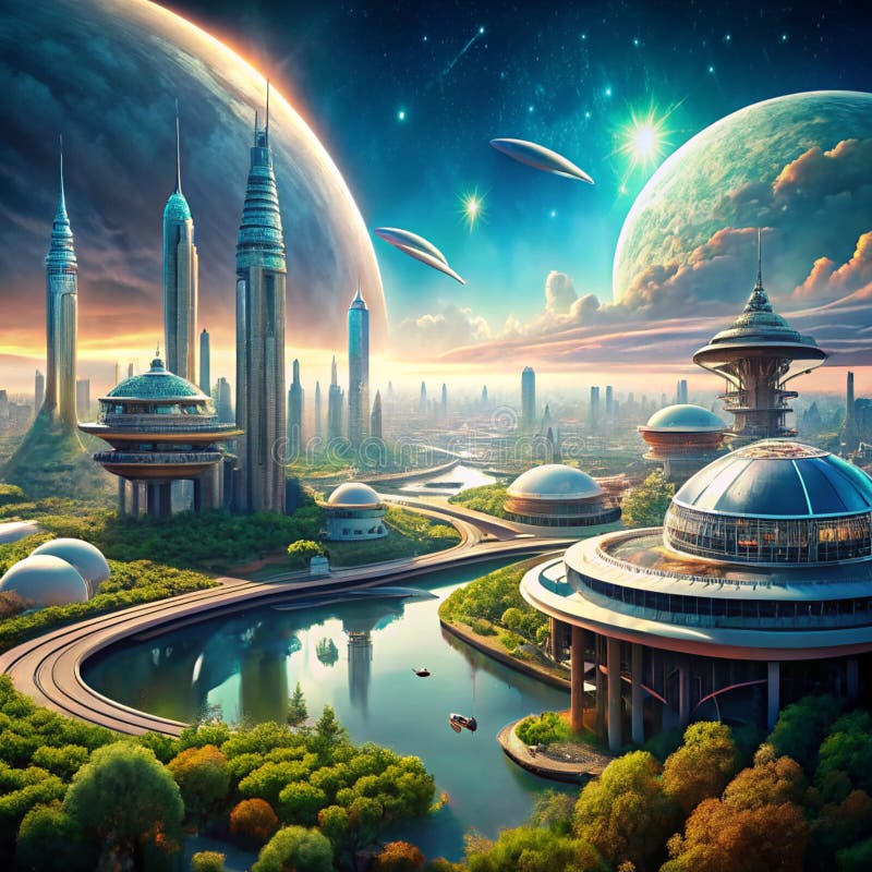 Futuristic Space Colony Built with Difurans Adaptive AI Materials Stock ...