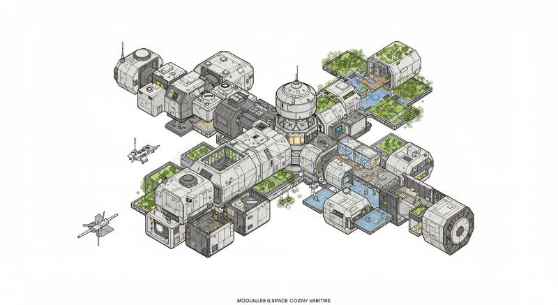 Futuristic Space Colony Concept with Interconnected Modular Structures ...