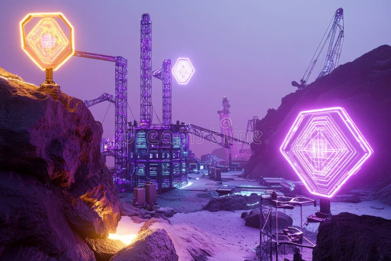 A Futuristic Space Colony Construction Site Where Robotic Hexagonal ...